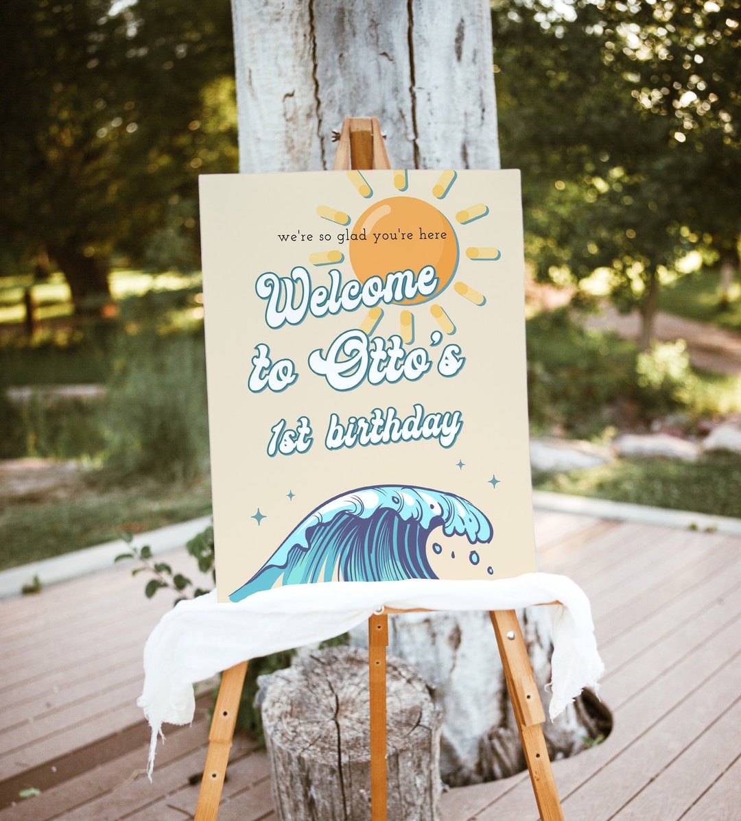 Big ONE Surf Birthday Welcome Sign, Surf Birthday Welcome Poster, First ...