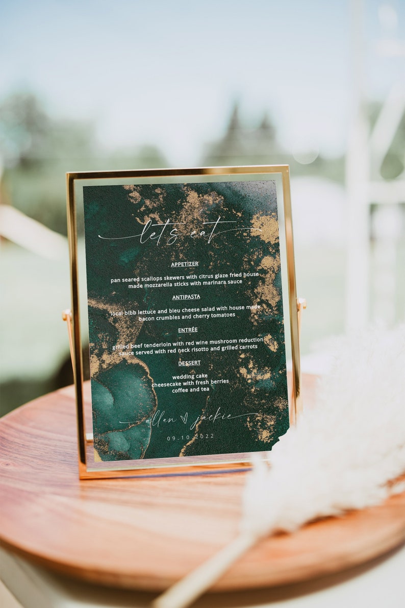 Emerald Watercolor Menu Template Printable Hunter Green & - Etsy