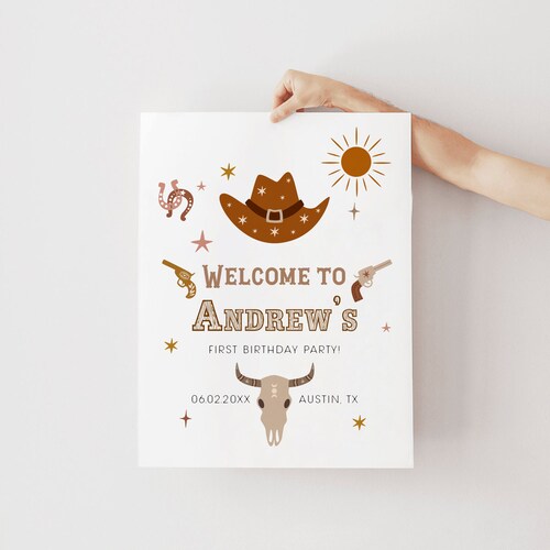 EDITABLE First Rodeo Birthday Welcome Sign Cowboy 1st - Etsy