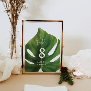 Modern Greenery Table Number Template, Tropical Wedding Table Cards ...