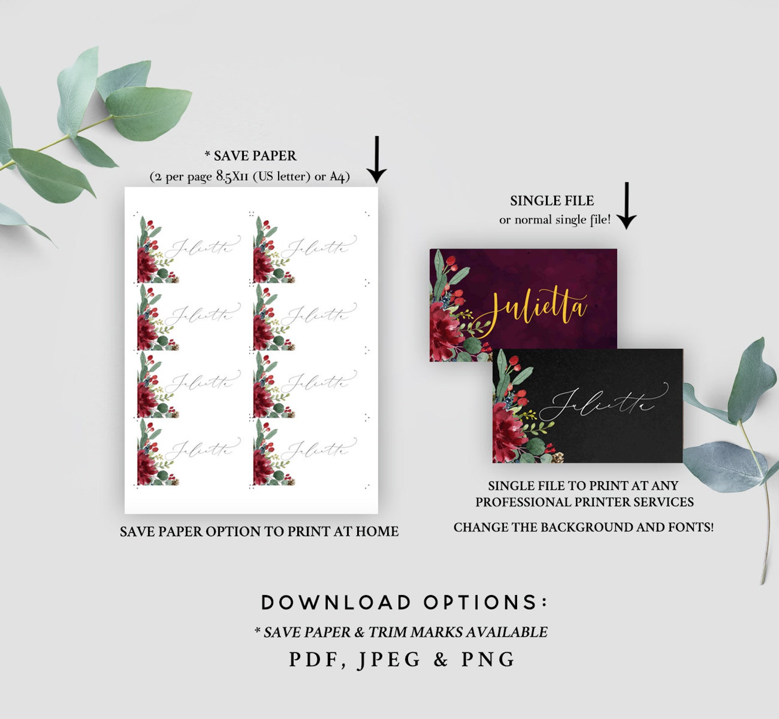 Christmas Place Card Christmas Name Card Template Rustic - Etsy