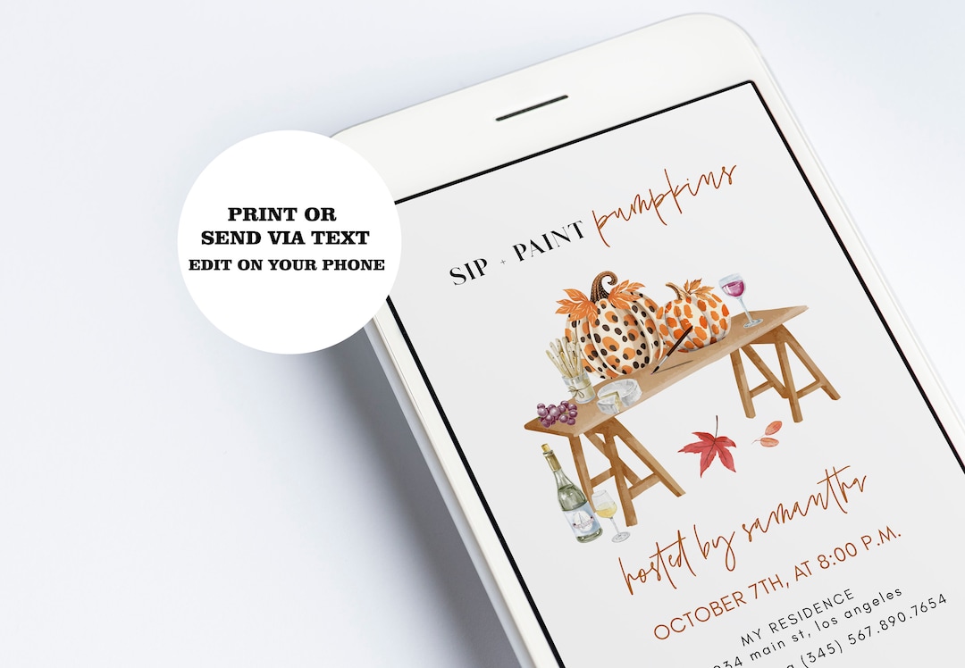 Sip + Paint Pumpkins Invitation, Sip and Paint Invitation Fall Colors ...