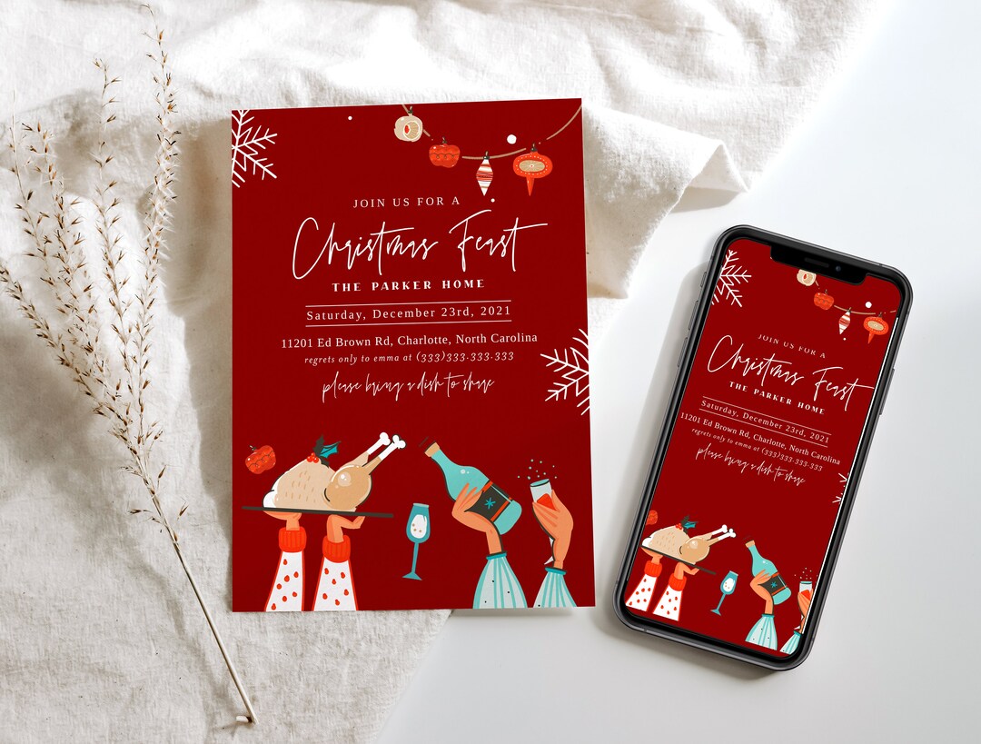 Christmas Dinner Invitation Template, Christmas Feast Invitation ...