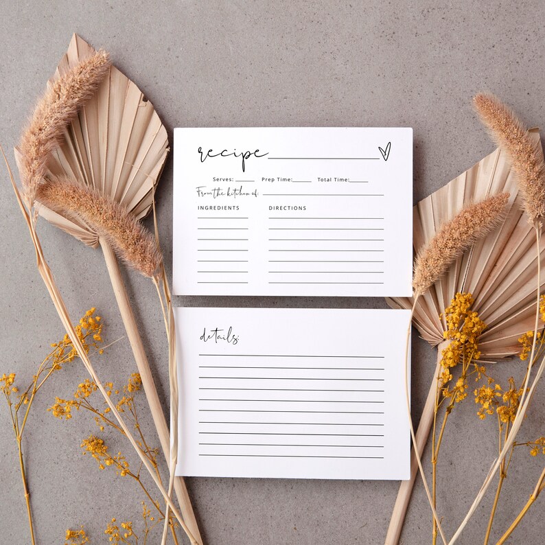 Minimalist Recipe Card Template, Modern Bridal Shower Recipe Card ...