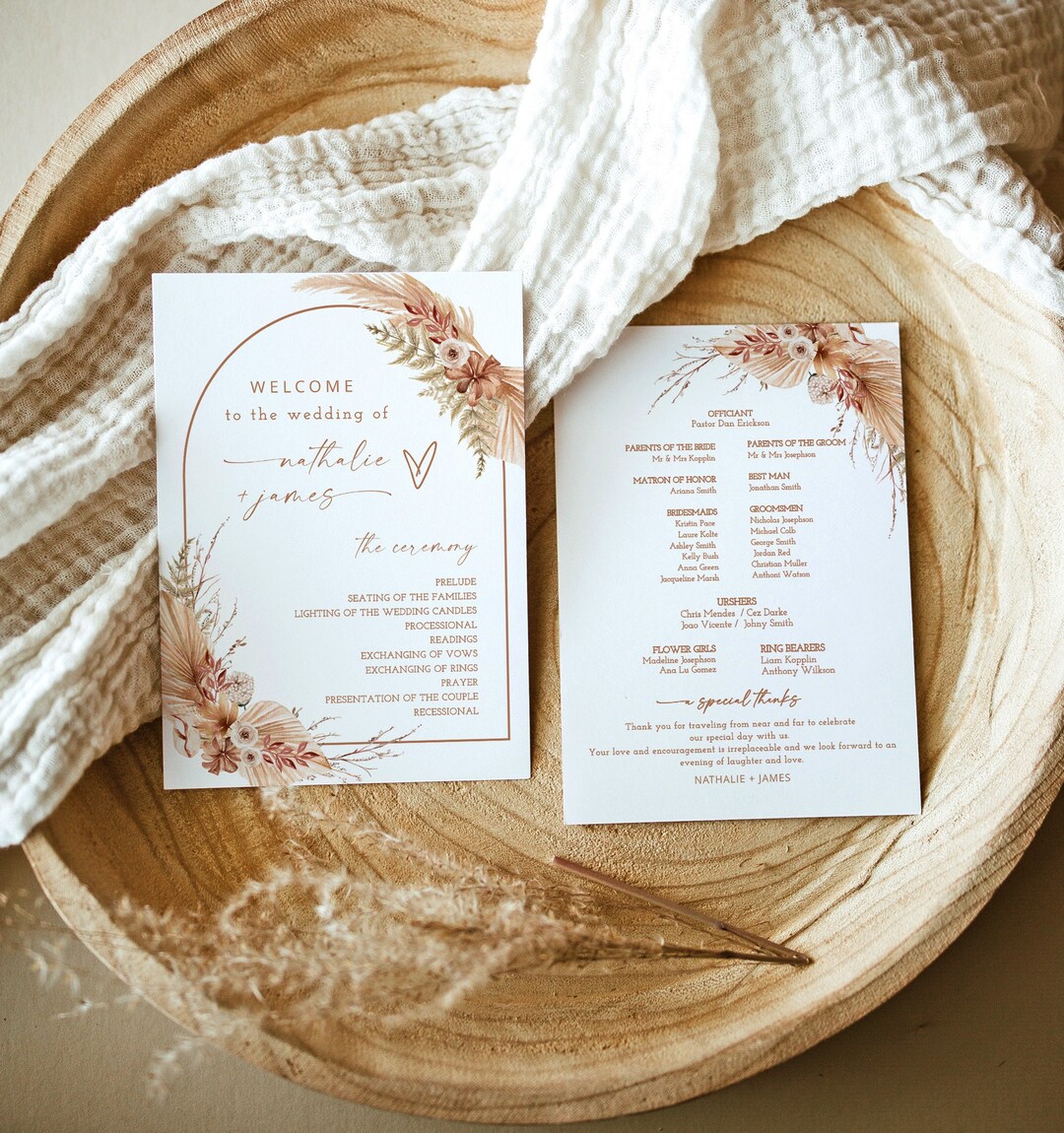 Pampas Grass Wedding Program, Desert Wedding Program, Printable Order of Service, Minimalist ...