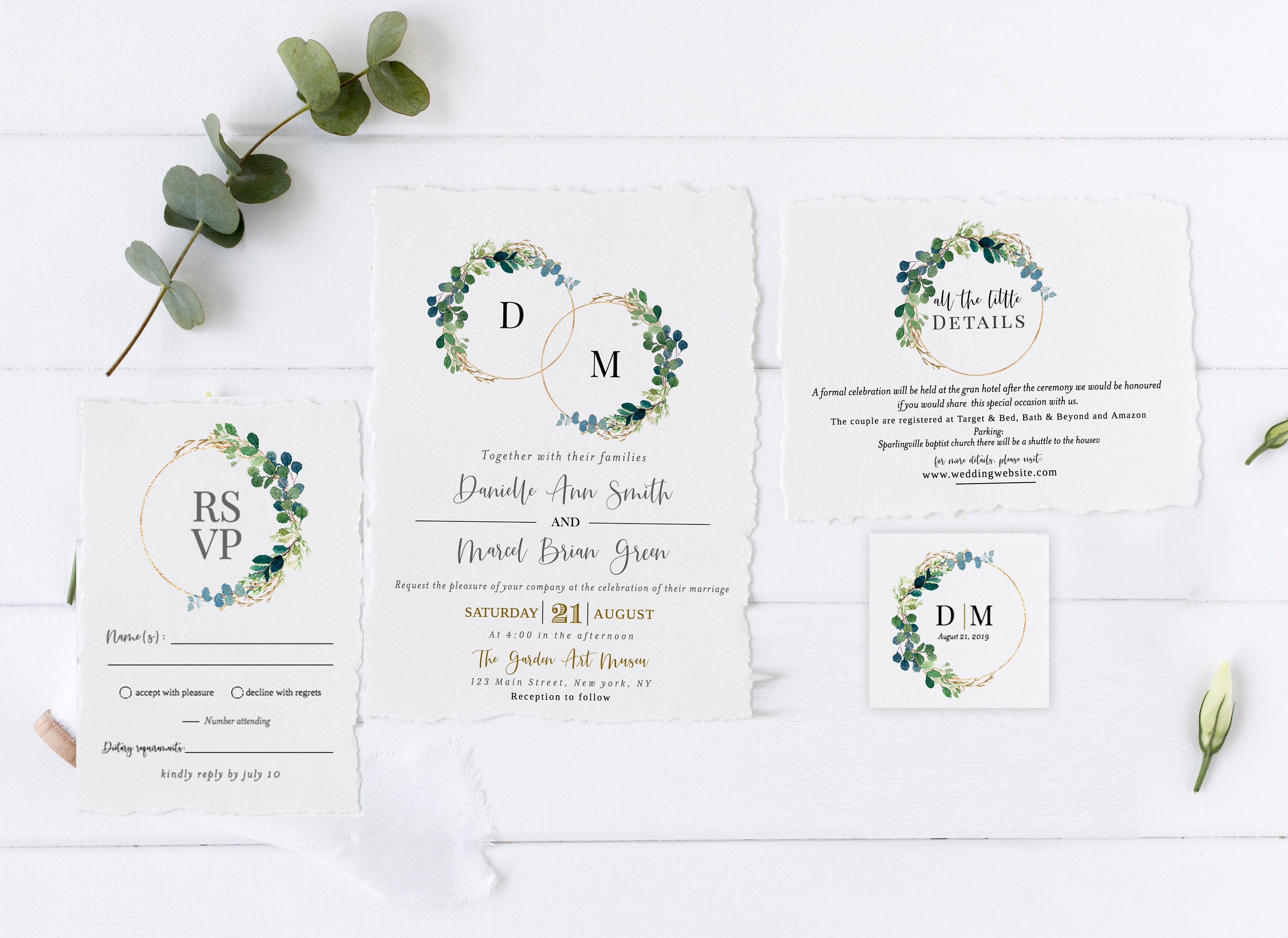 Greenery Wedding Invitation Template Printable Wedding | Etsy