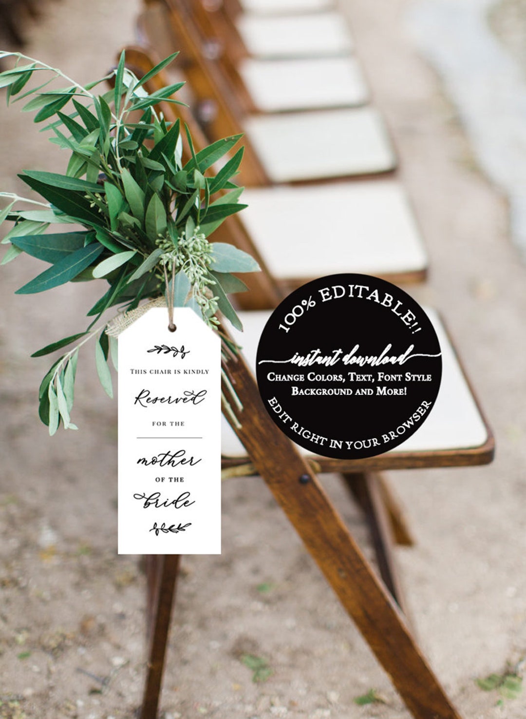 Wedding Ceremony Seating Tag, Wedding Ceremony Reserved Seat Tag ...