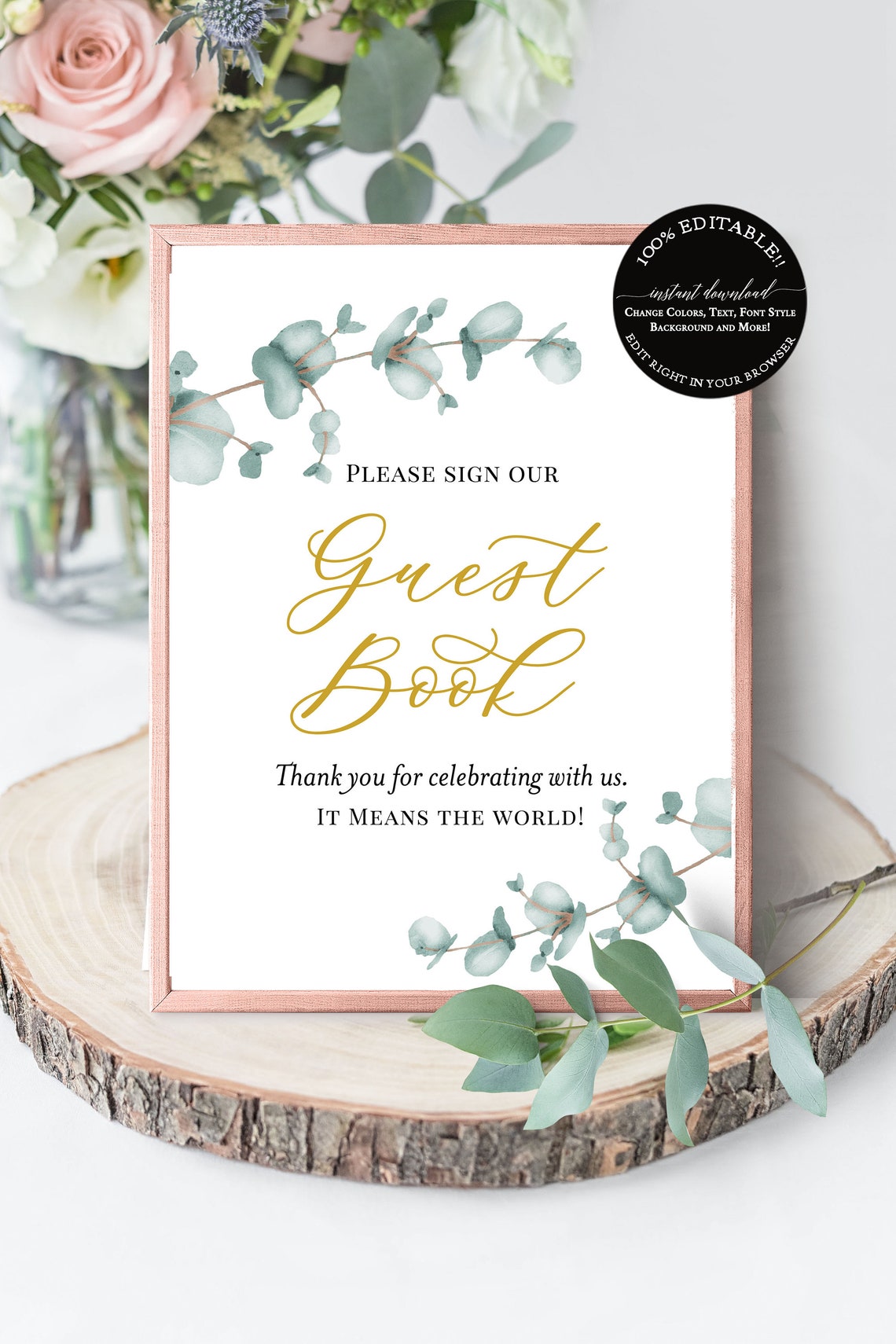 Guest Book Sign Template Greenery Guest Book Sign Printable | Etsy