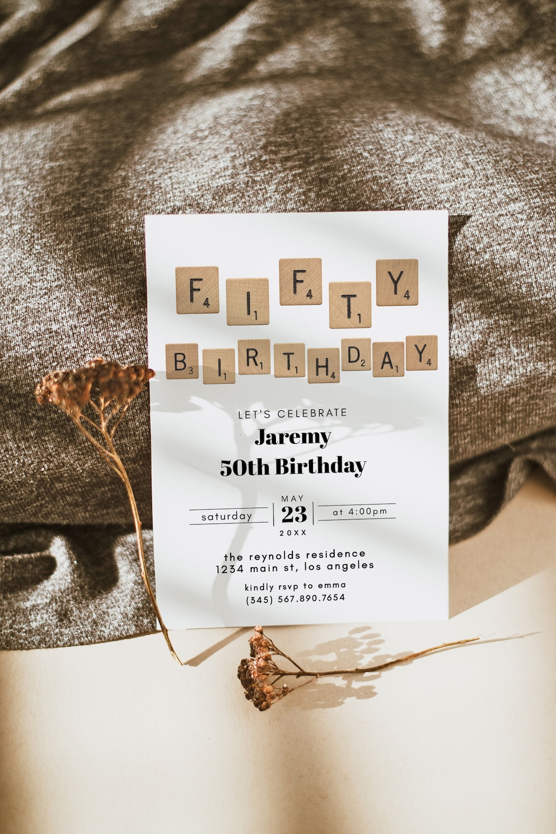 Fifty Birthday Invitation Template, 50th Birthday Invitation for Men ...