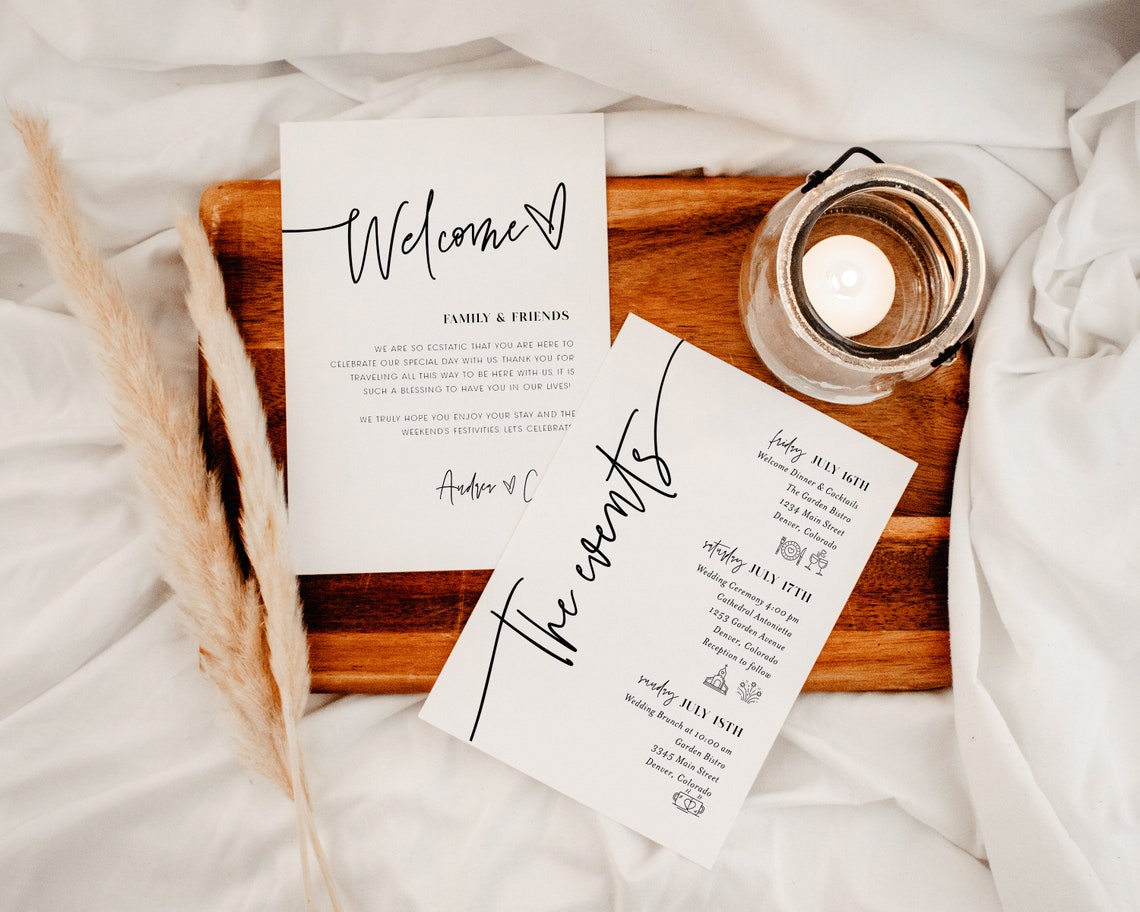 ELLIA Modern Wedding Events Card Template Minimal Events | Etsy