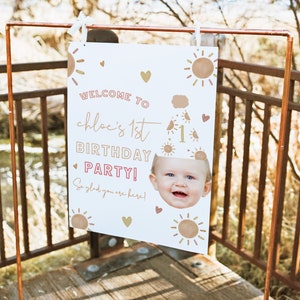 Sunshine Birthday Welcome Sign, Printable Sun First Birthday Poster ...