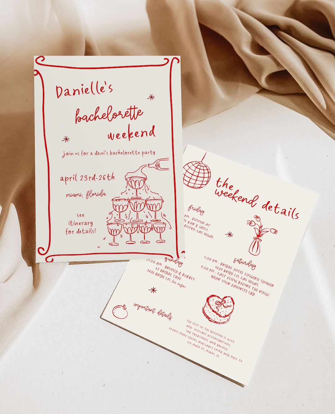 Printable Hand Drawn Illustrations Bachelorette Invite Hens Party ...