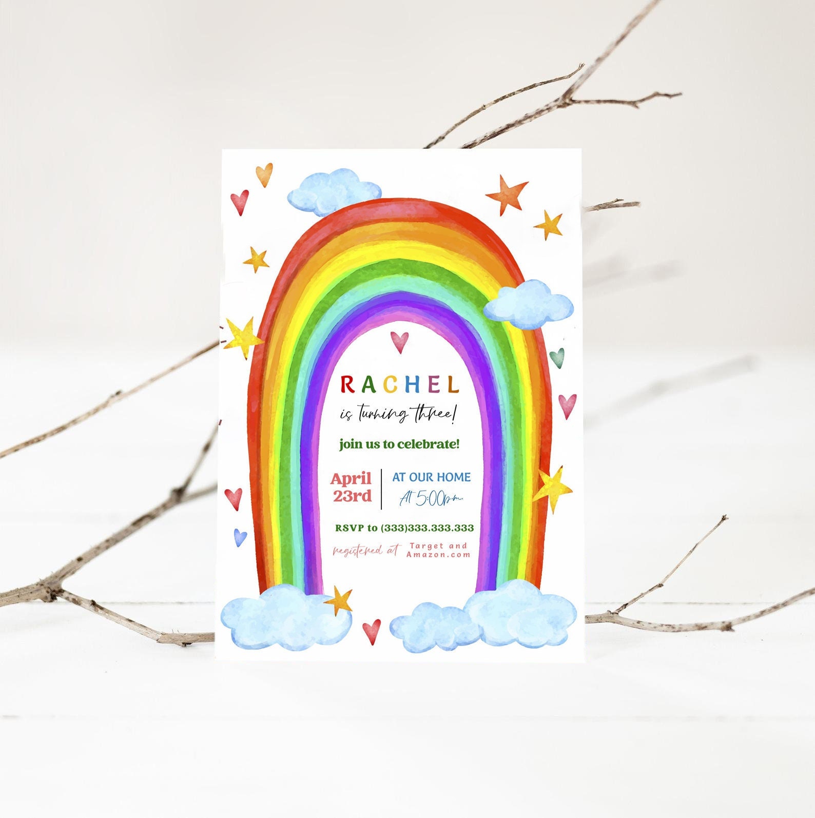Paper Invitations & Announcements Rainbow Birthday Invitation Rainbow ...