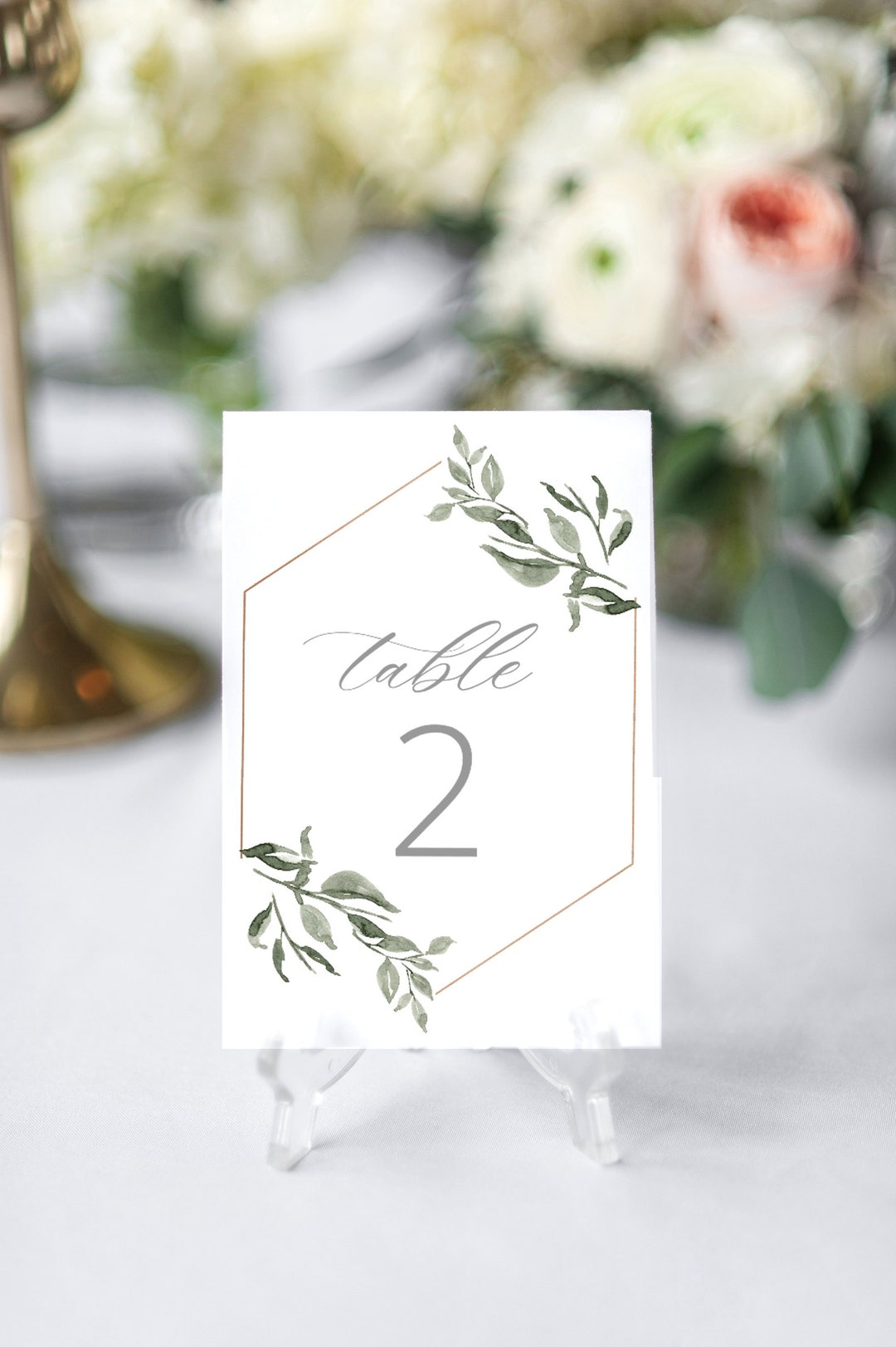 Printable Table Numbers, Table Numbers Template Wedding, Greenery Table ...
