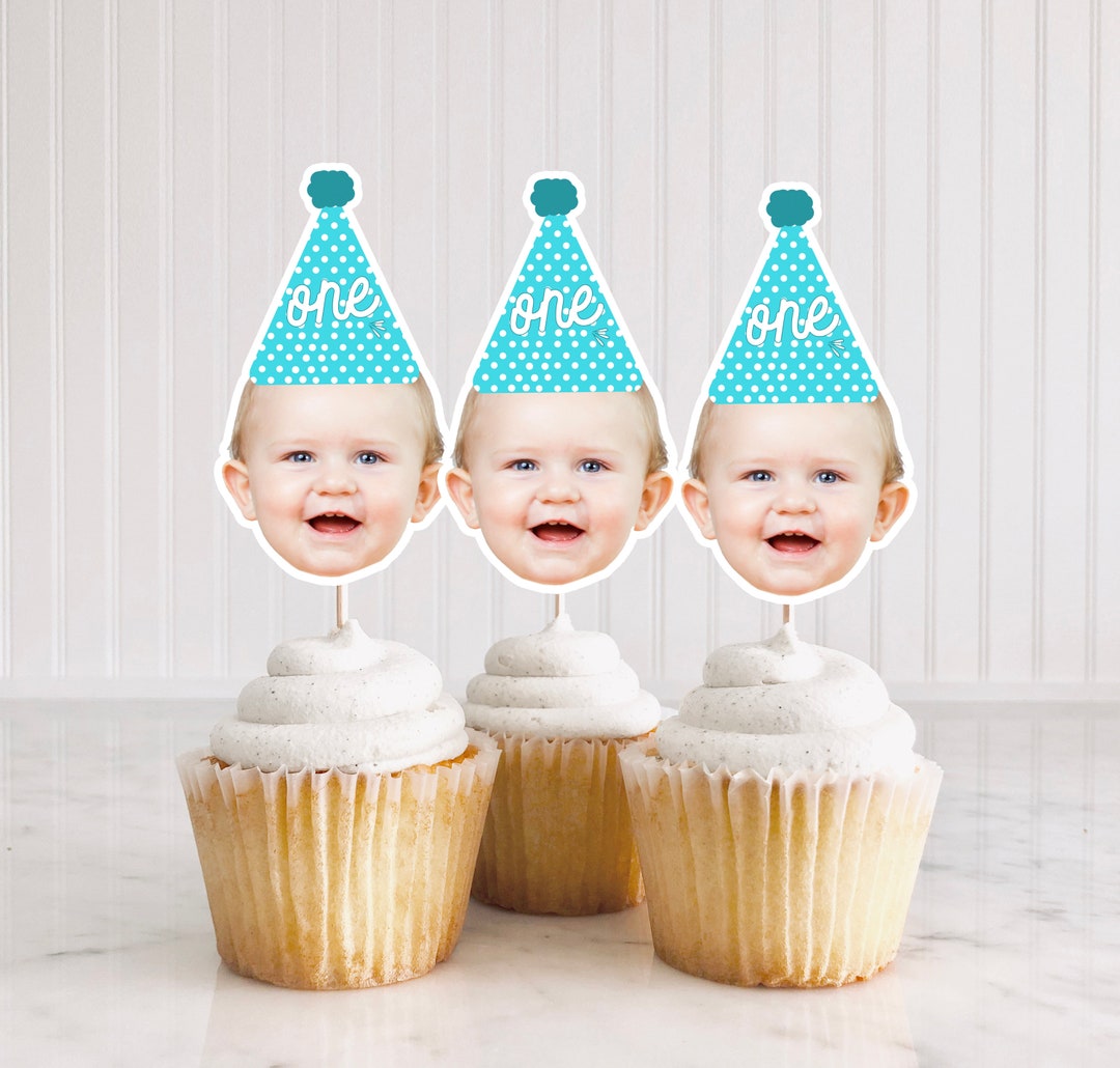 Blue Polka Dot Cupcake Topper, Photo Cupcake Topper Printable, Kids ...