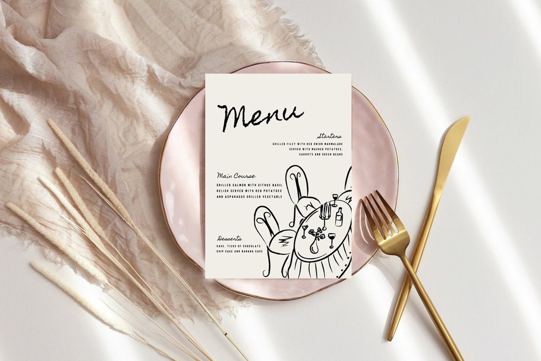 Hand Drawn Menu Template, Menu Dinner Party, Wedding Menu Handwritten ...