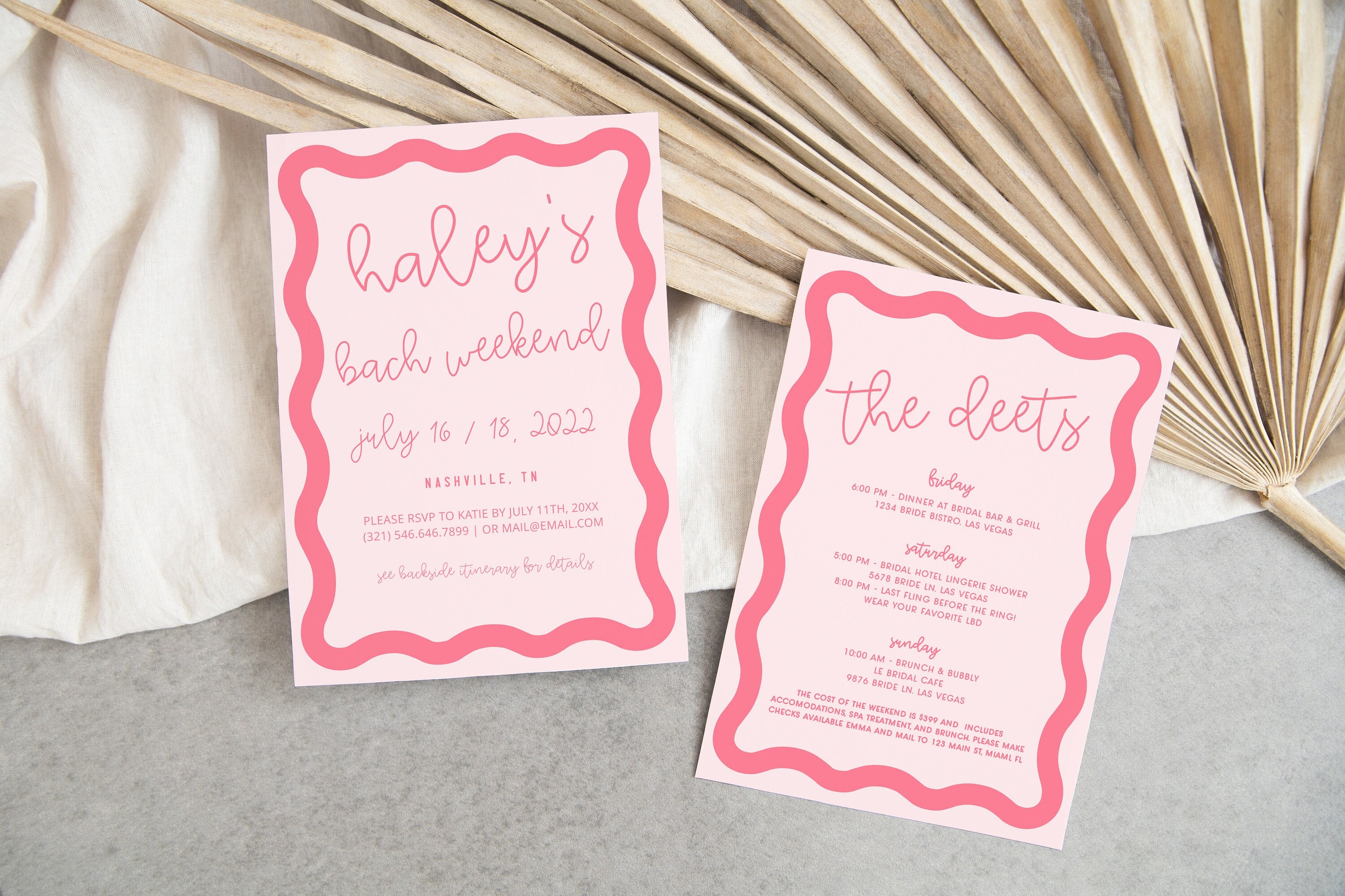 Pink 2000s Bachelorette Invitation Itinerary, Modern Pink & Red ...