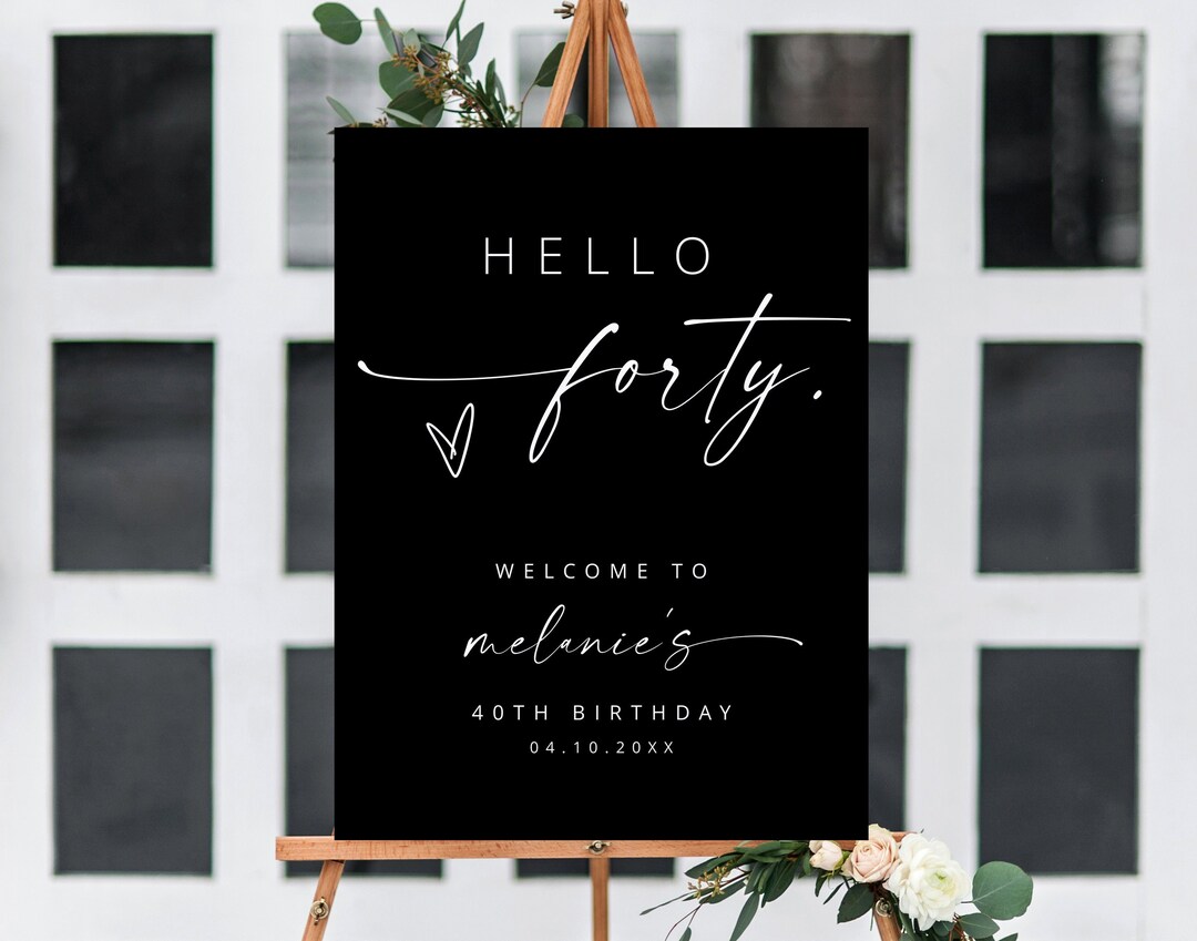Minimalist Hello Forty 40th Birthday Welcome Sign, Editable Welcome ...
