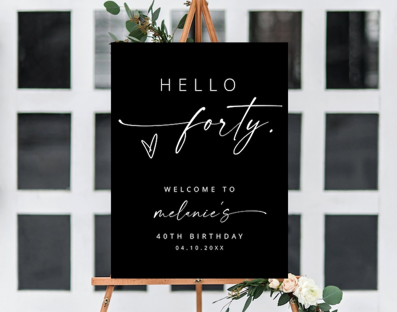 Minimalist Hello Forty 40th Birthday Welcome Sign Editable - Etsy