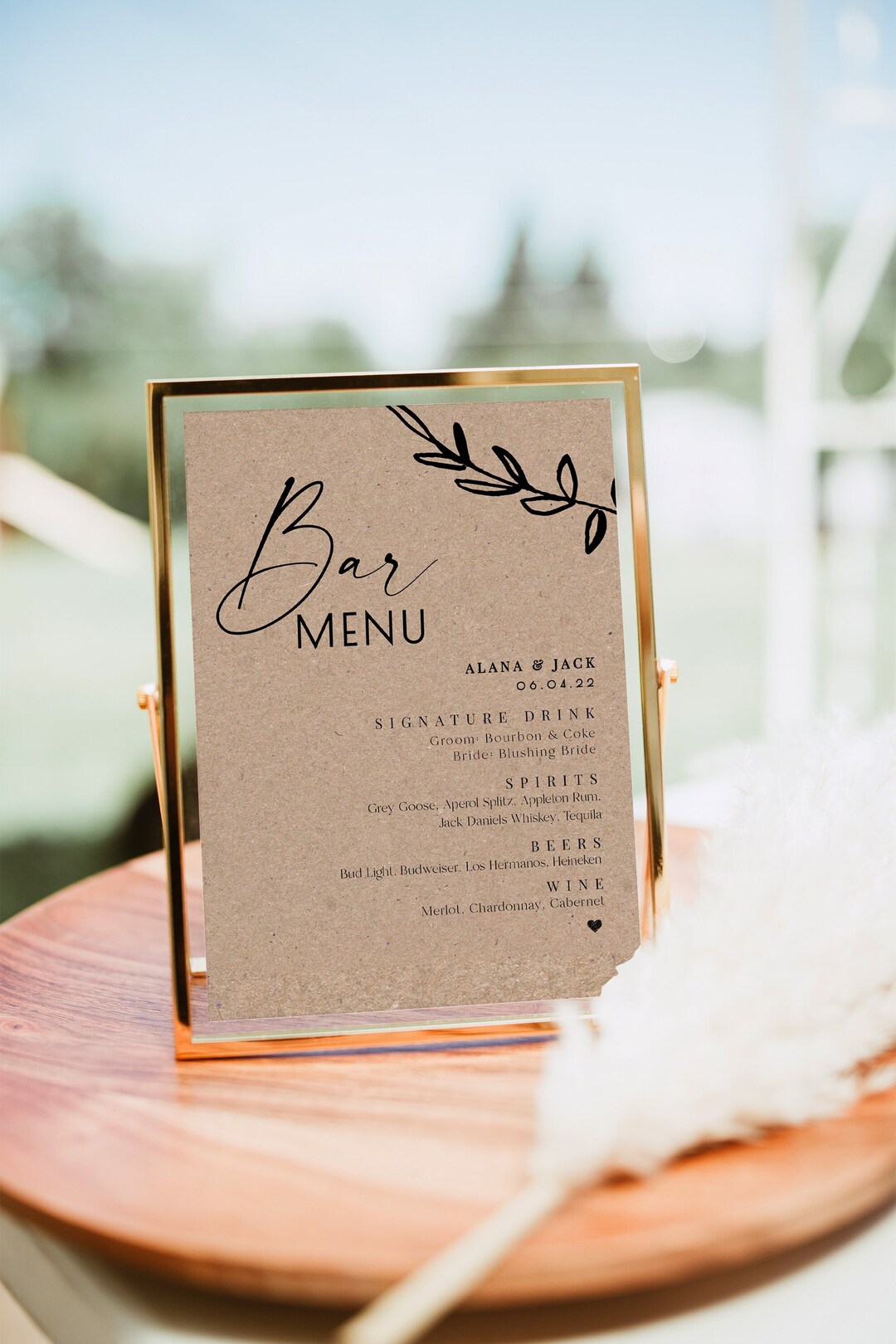 Rustic Bar Menu Wedding Editable Sign Template, Drinks Sign, Kraft Bar ...