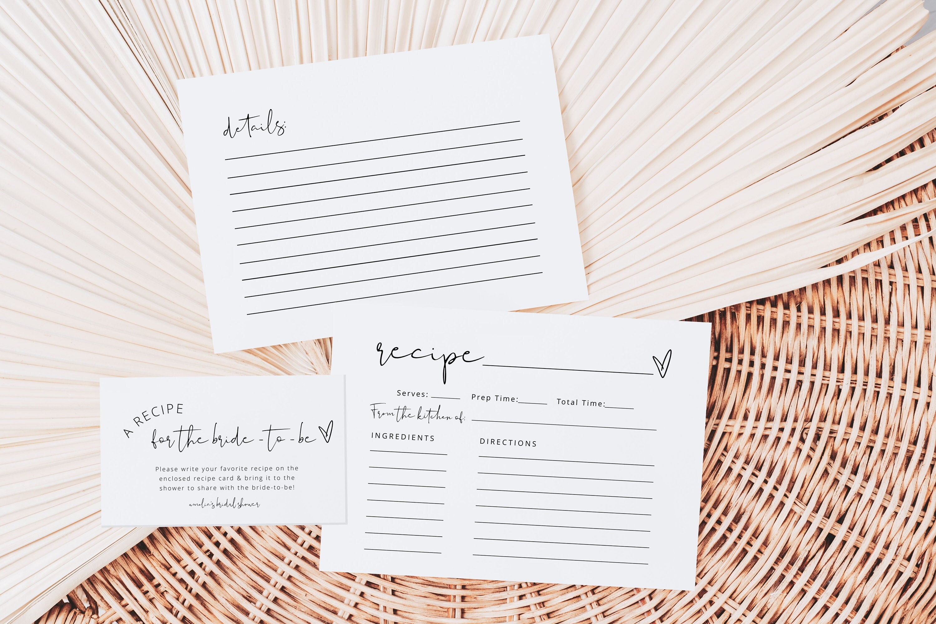 Minimalist Recipe Card Template Modern Bridal Shower Recipe - Etsy