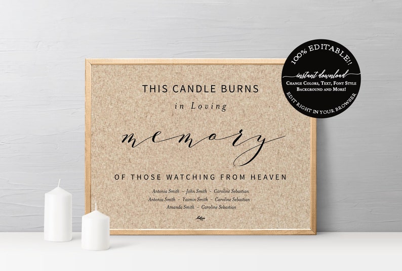 Elegant This Candle Burns in Loving Memory Wedding Sign - Etsy