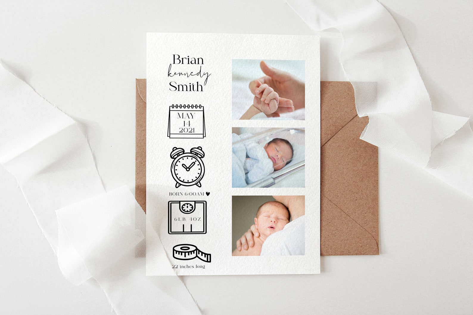 Newborn Birth Stat Announcement Newborn Announcement Card - Etsy
