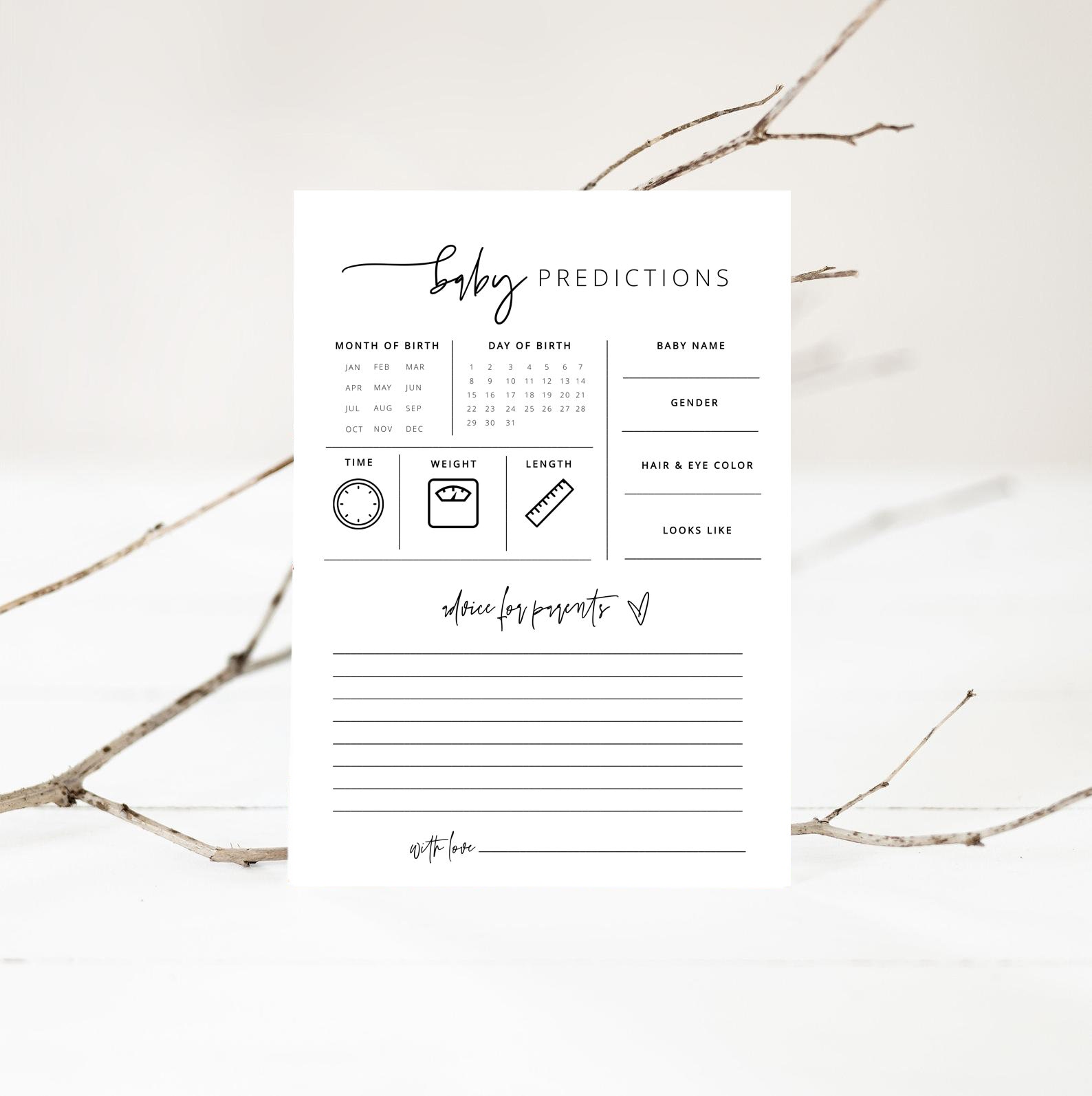 Baby Predictions and Advice Template Baby Shower Games - Etsy