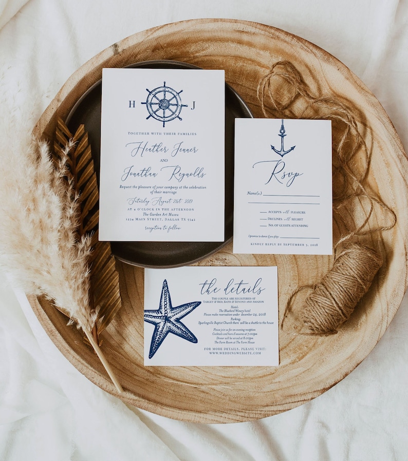 Nautical Wedding Invitation Template Nautical Wedding Suite - Etsy