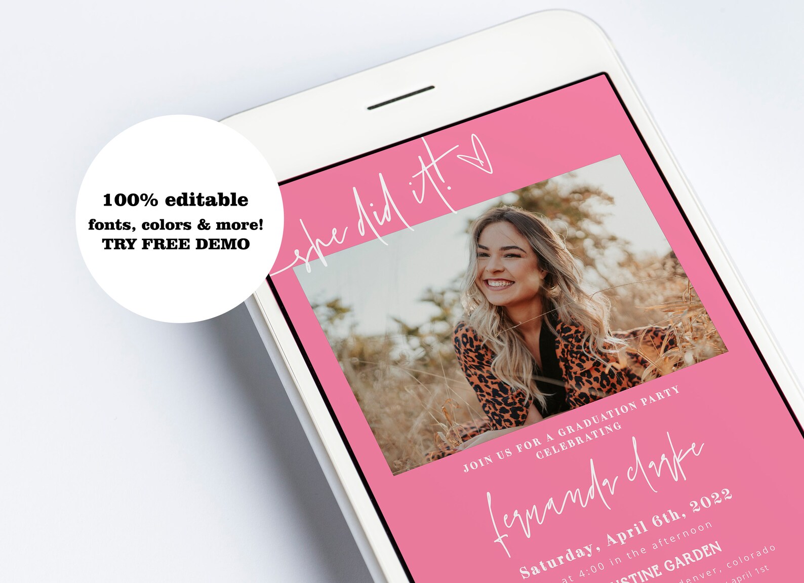 Hot Pink Graduation Invitation Template Hot Pink Graduation - Etsy