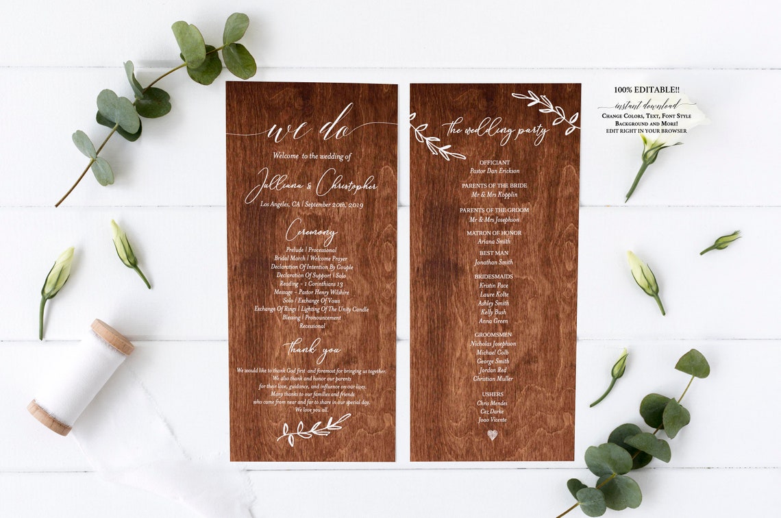 Rustic Wedding Program Template Wedding Program Printable | Etsy