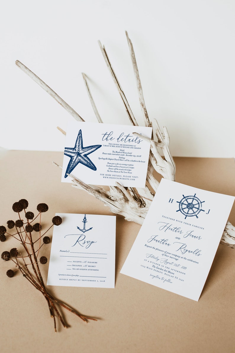 Nautical Wedding Invitation Template Nautical Wedding Suite - Etsy