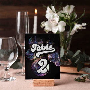 Groovy Retro Table Numbers Card Template, 70's Groovy Disco Ball Table ...