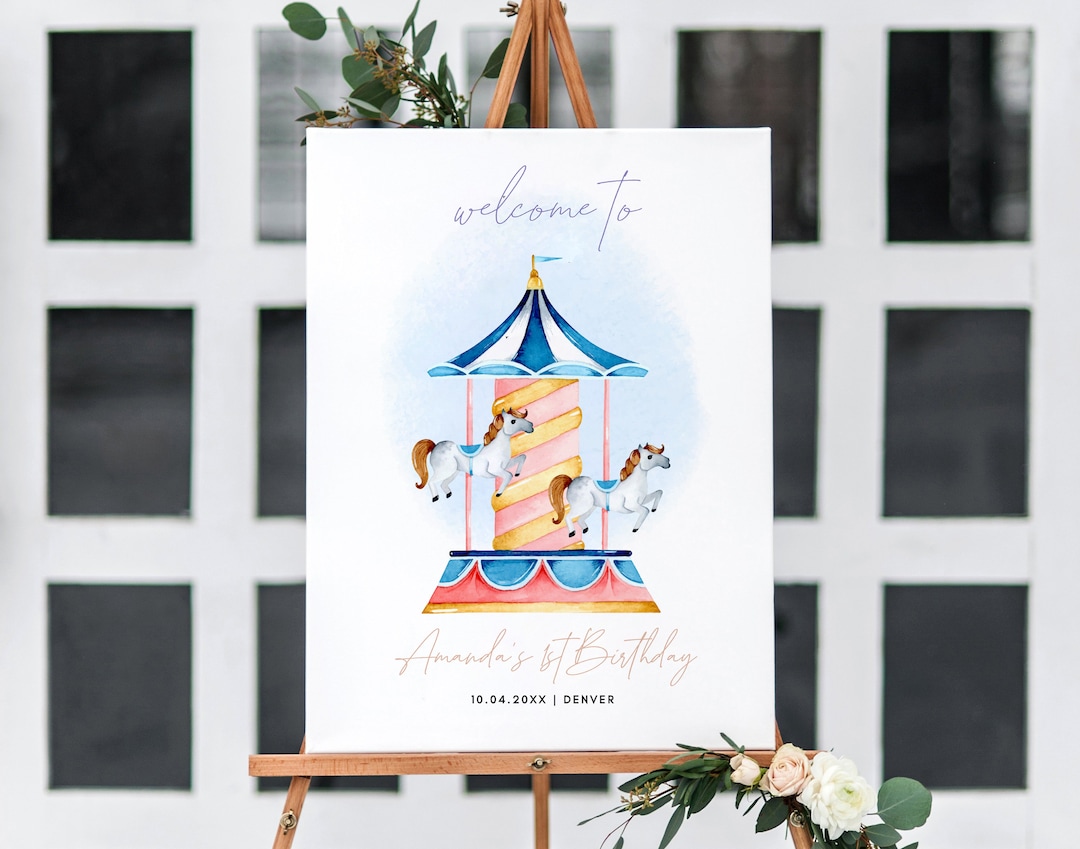 Carousel Birthday Welcome Sign, Carousel Welcome Sign Template ...