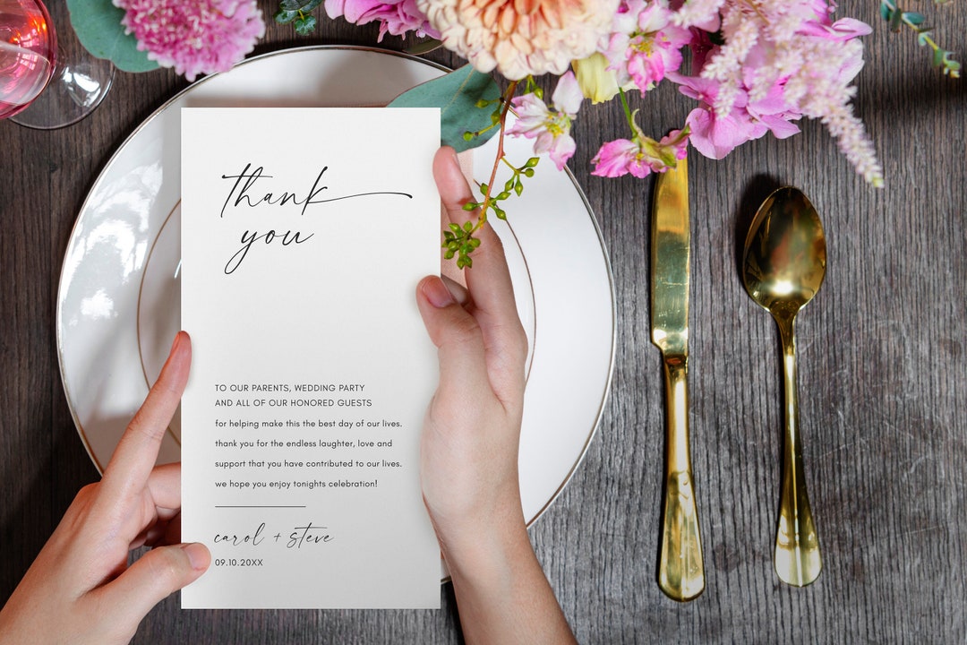 Minimalist Table Thank You Card Printable, Script Place Setting Thank ...
