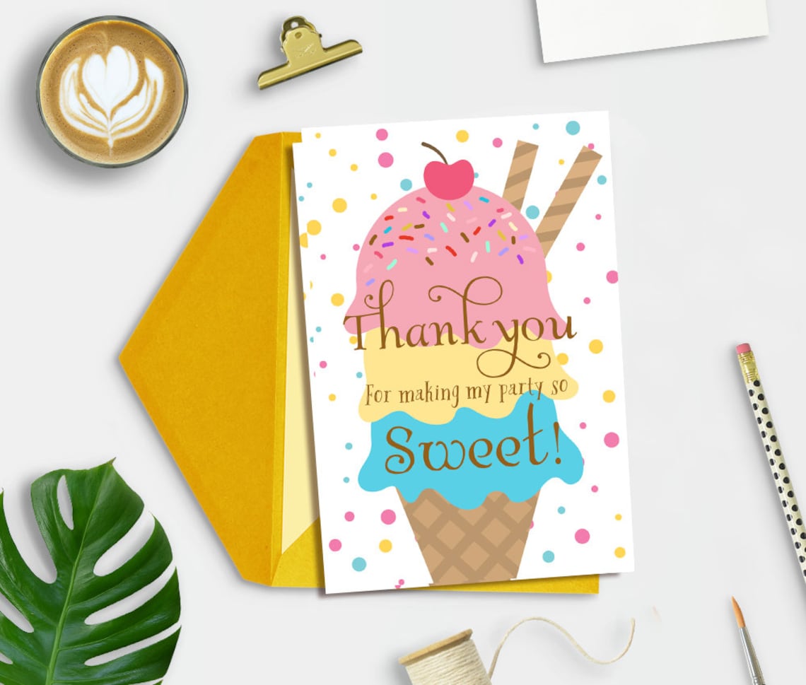 Ice Cream Thank You Card Printable Ice Cream Birthday Theme - Etsy