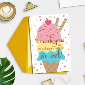 Ice Cream Thank You Card Printable, Ice Cream Birthday Theme, Thank You ...