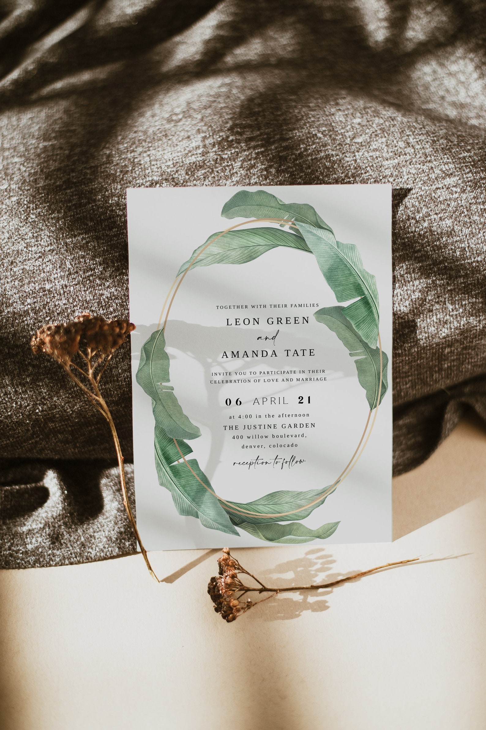 Greenery Wedding Invitation, Wedding Invitation, Printable Wedding ...