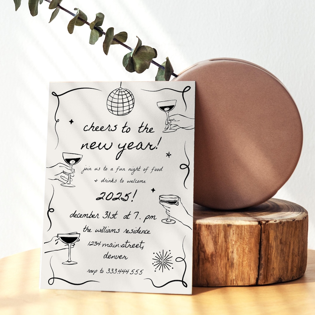 New Years Eve Party Hand Drawn Invitation, NYE Digital Invite, New ...