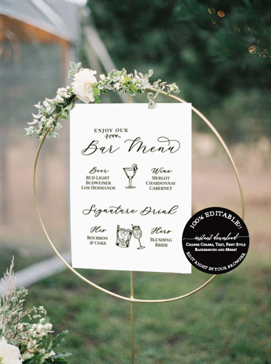 Bar Menu Wedding Template Signature Drinks Sign Printable - Etsy