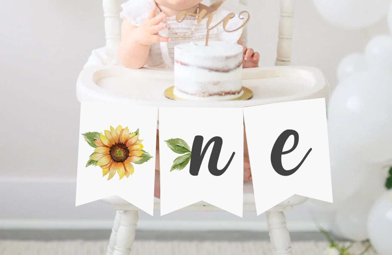 ALINE | Sunflower High Chair Banner, ONE Birthday High Chair Banner ...