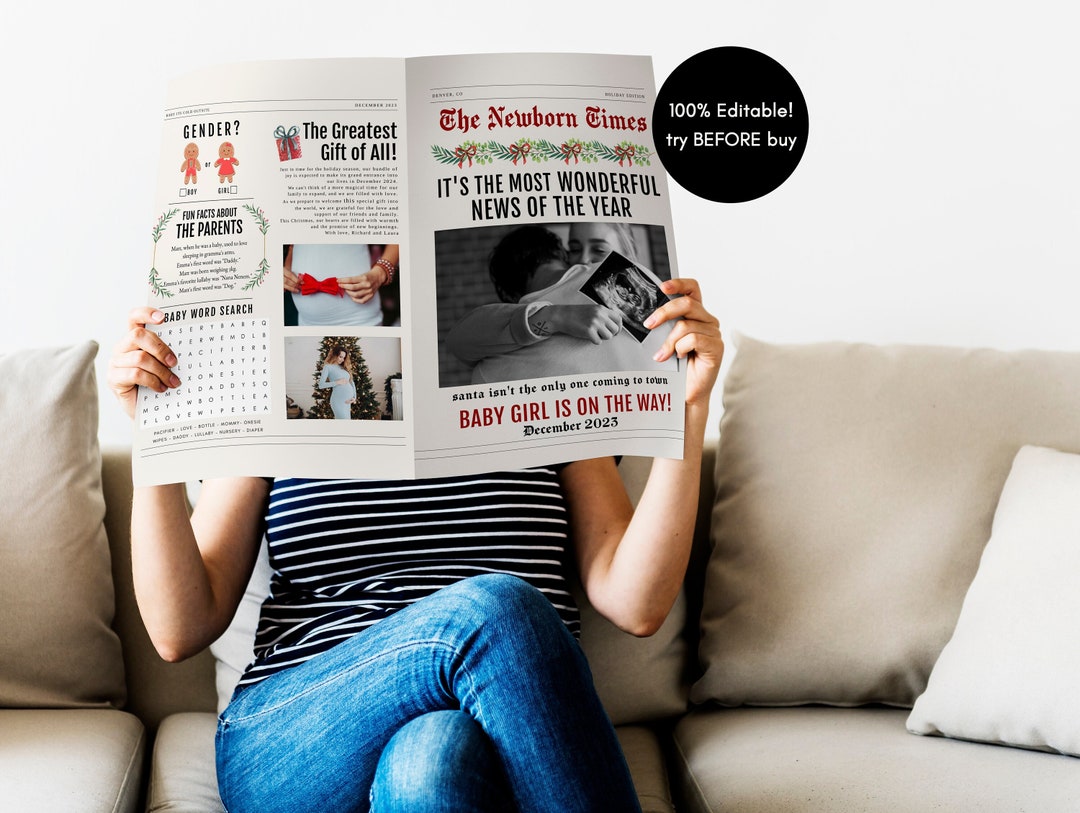 Christmas Baby Announcement Newspaper Template, Christmas Birth ...