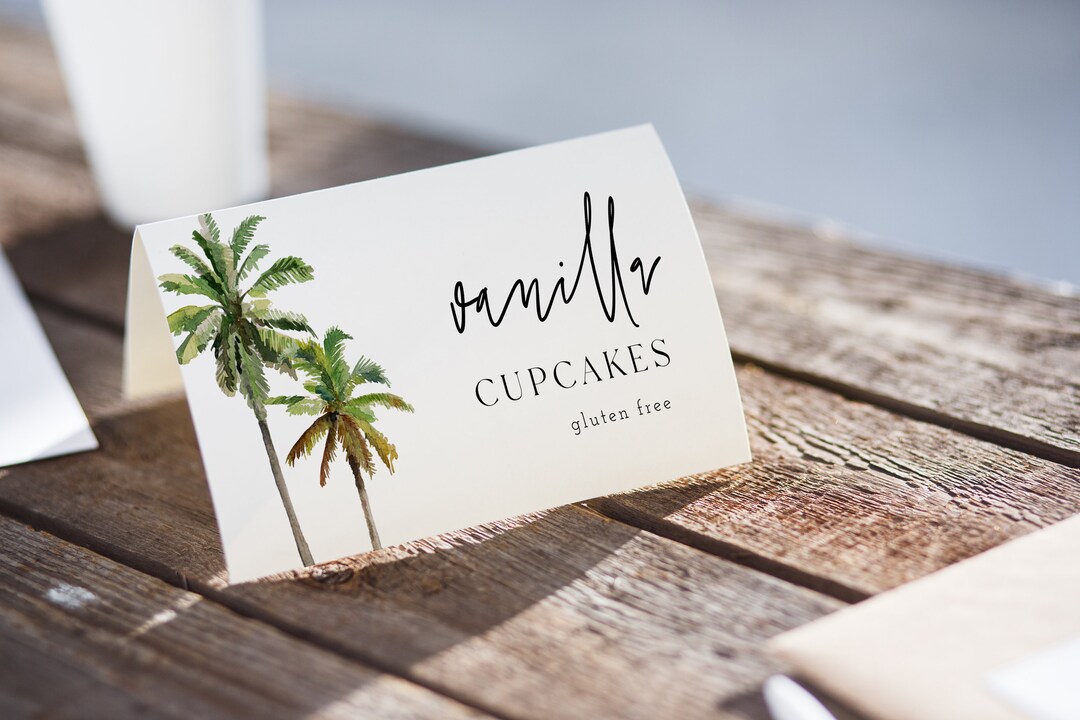 Tropical Buffet Card Template, Palm Tree Wedding Buffet Cards, Beach ...