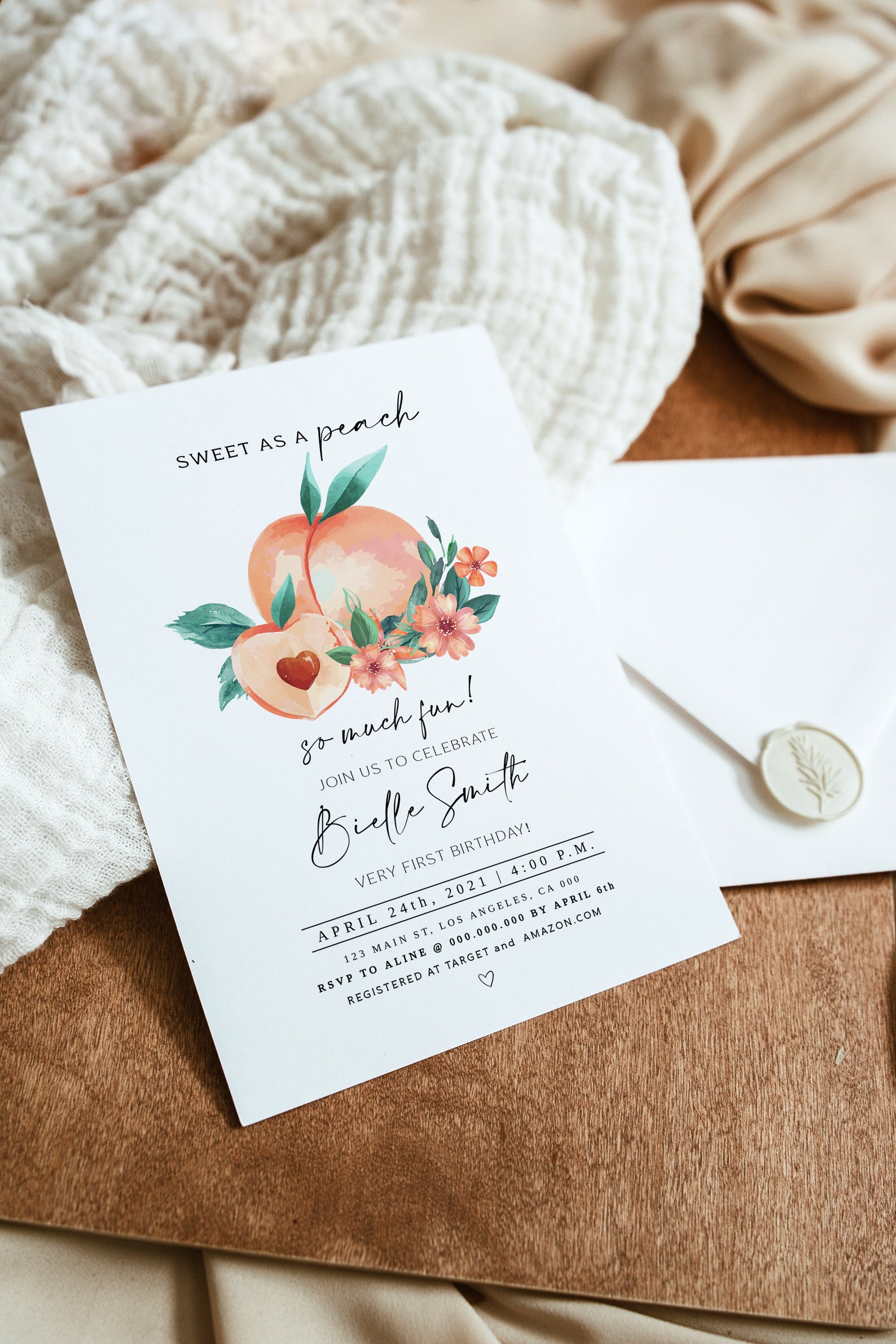 Editable Peach Birthday Invitation Sweet as a Peach Peach - Etsy