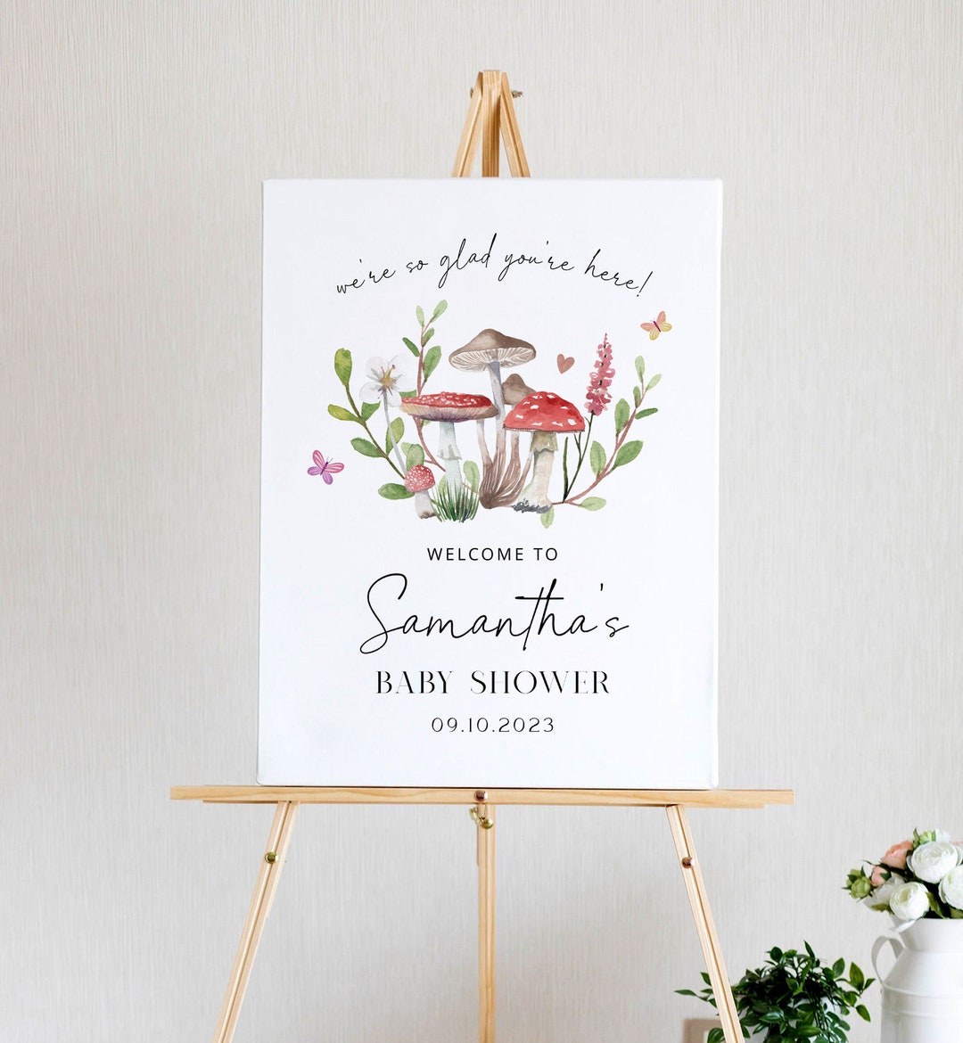 Mushroom Welcome Sign Printable, Woodland Welcome Poster, Floral Forest ...