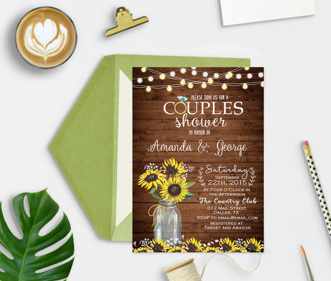 Sunflower Rustic Couples Shower Invitation Couples Shower | Etsy