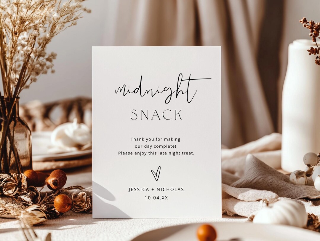 Midnight Snack Sign, Snack Wedding Sign, Wedding Snack Bar Table Sign ...