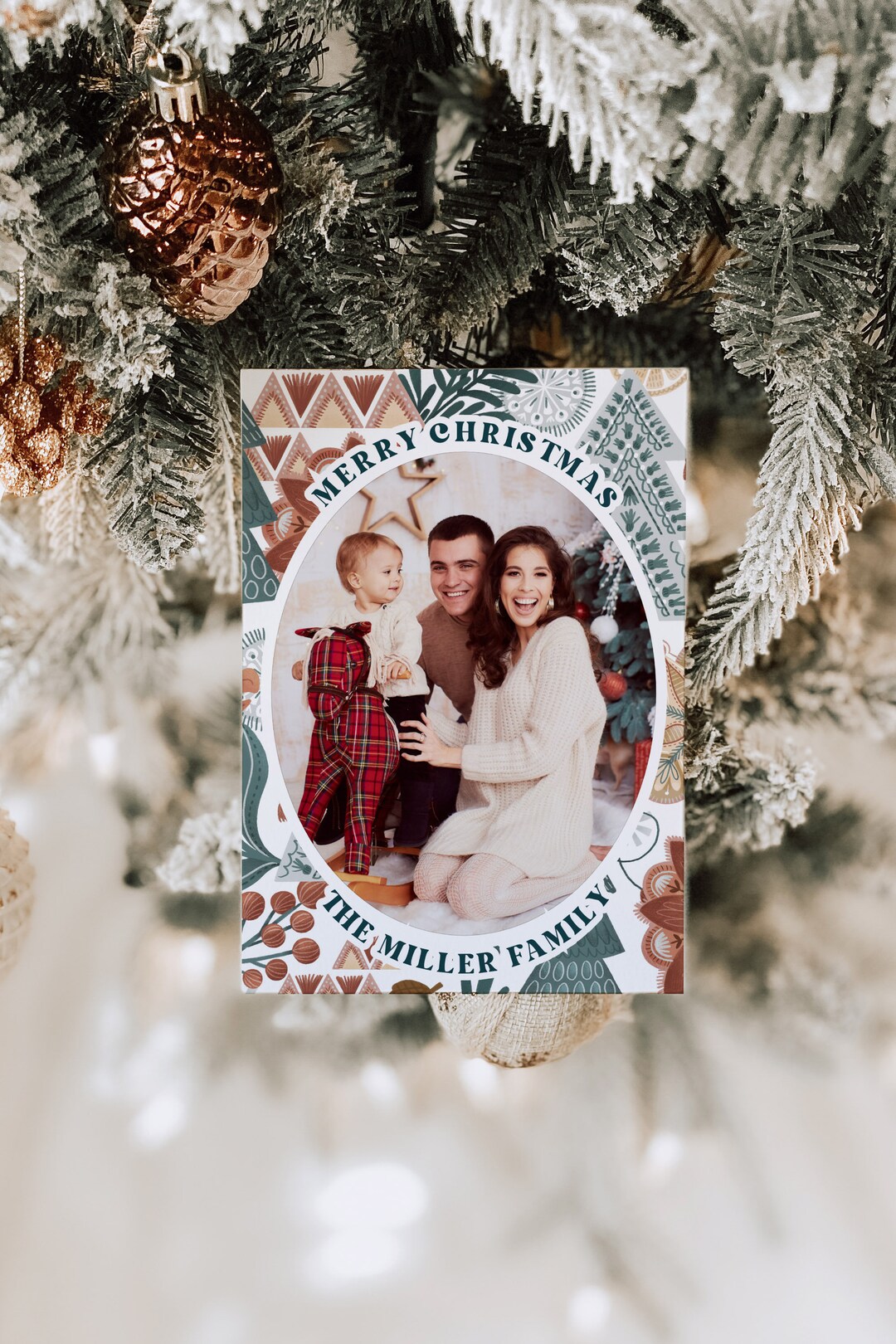 Hygge Christmas Card Photo, Boho Merry Christmas Card Template, Groovy ...