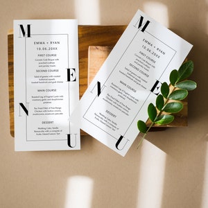 Minimalist Wedding Menu Template, Modern Script Wedding Dinner Menu ...