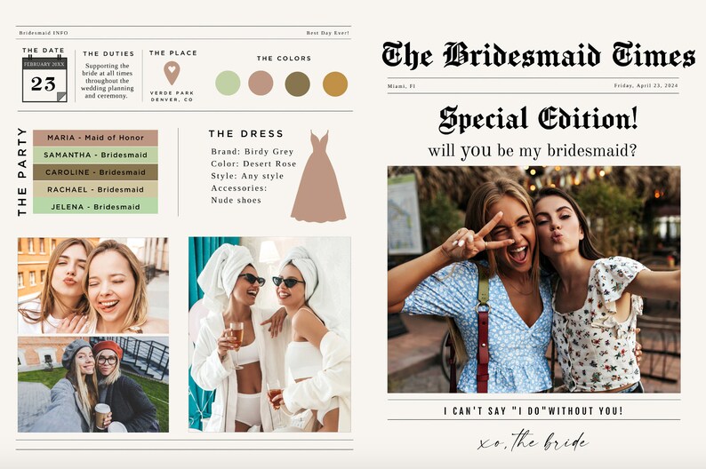 Bridesmaid Proposal Newspaper Template, Maid of Honor Proposal ...